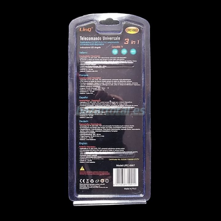 Linq Urc 8907 Mando A Distancia Universal 3 En 1 De Tv Dvd Sat Tnt Para
